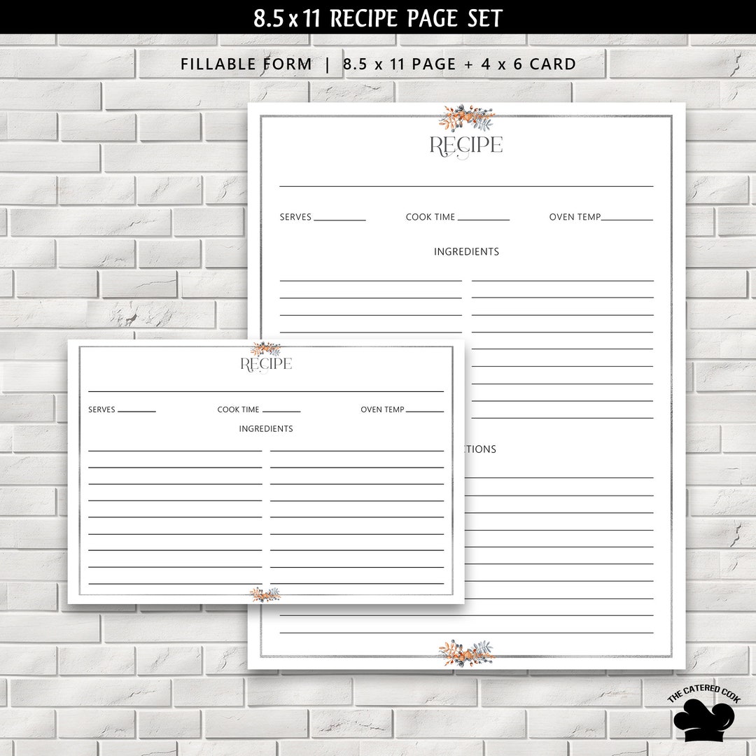 Printable A4 Recipe Page and Card Set With Touch of Fall Design ...