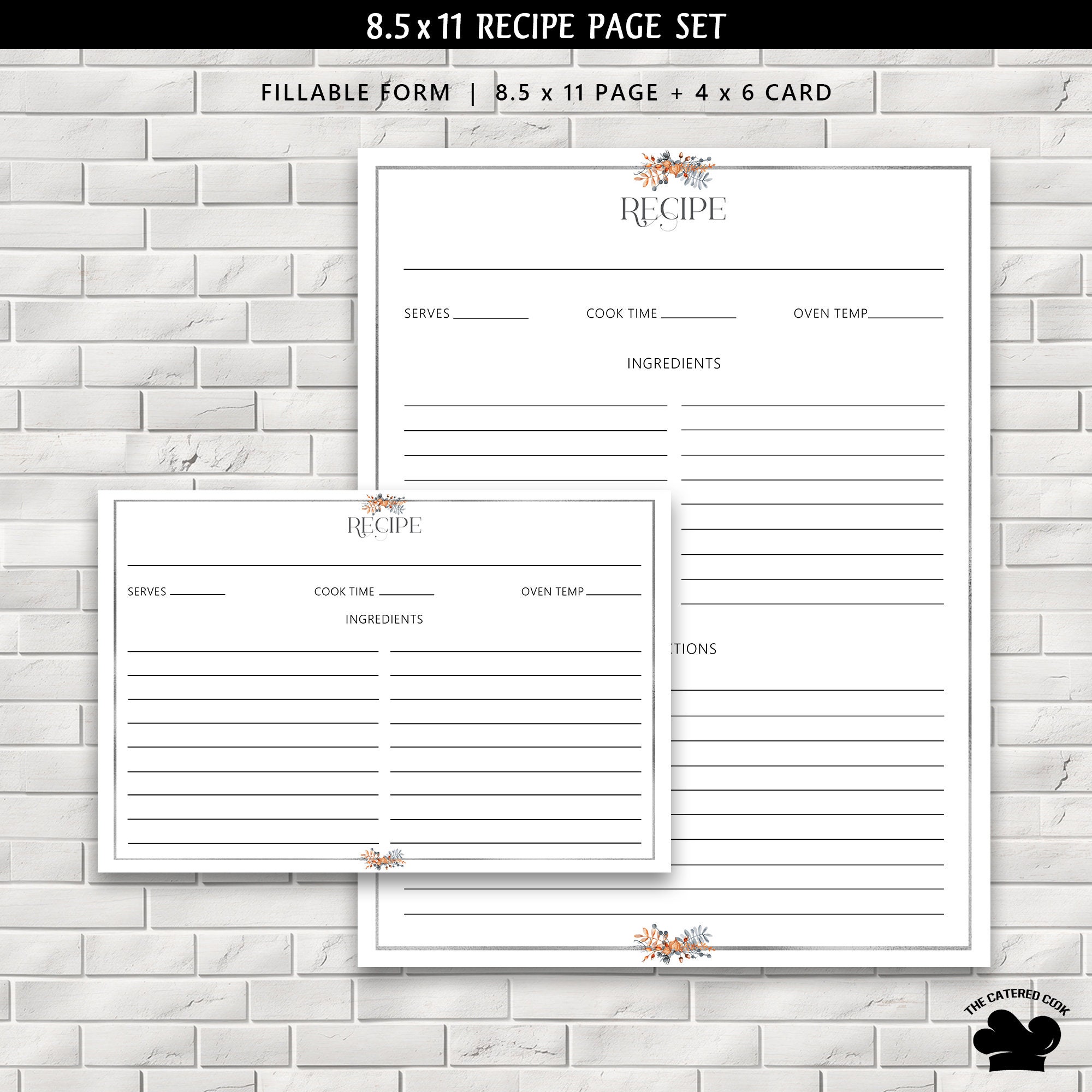 Printable A4 Recipe Page and Card Set With Touch of Fall Design ...