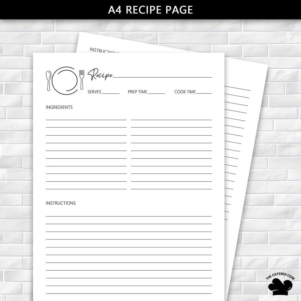 Printable A4 Recipe Page With Plate Design, Fillable Form Recipe Page ...