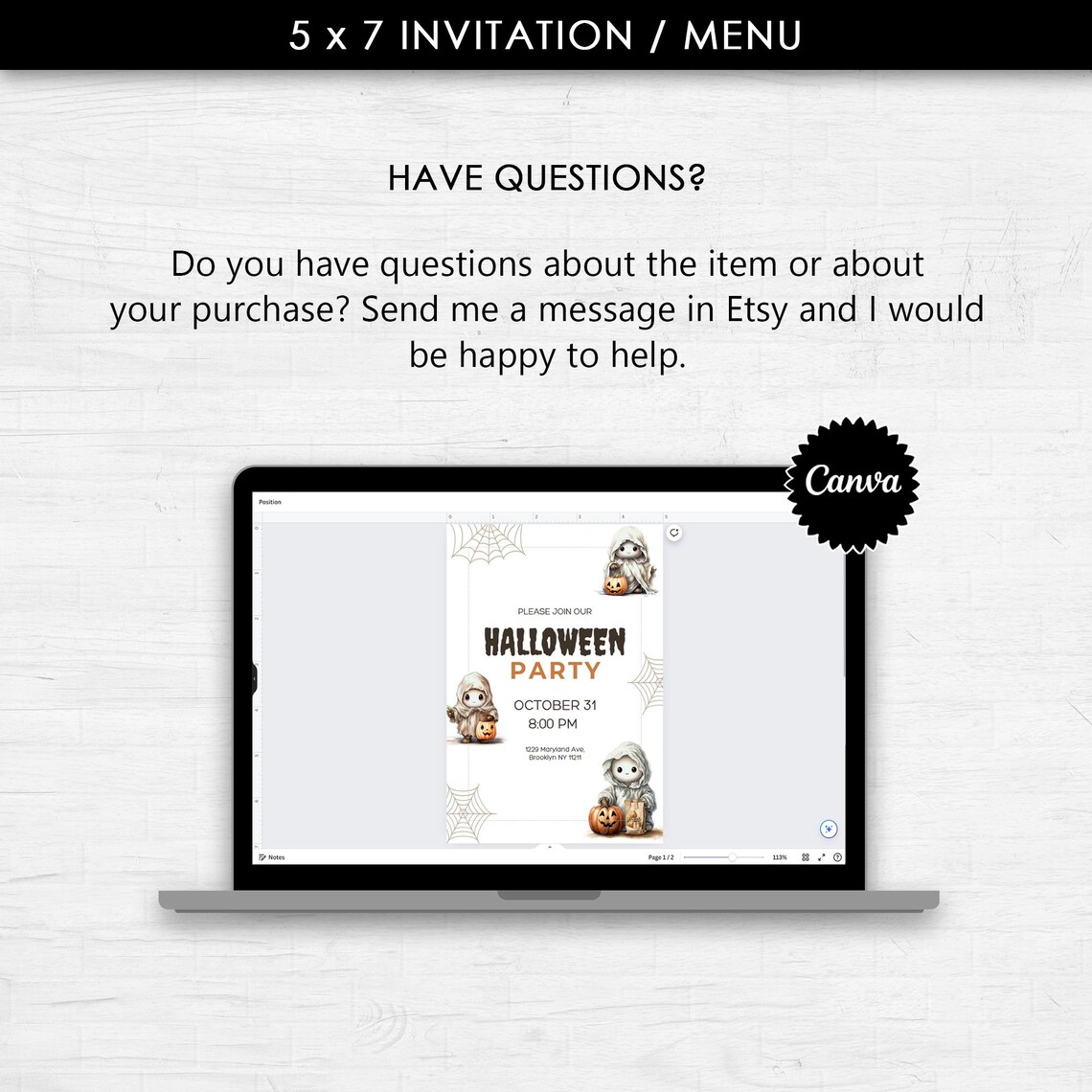 Editable Canva Halloween Ghosts Invitation Menu Template, Printable ...