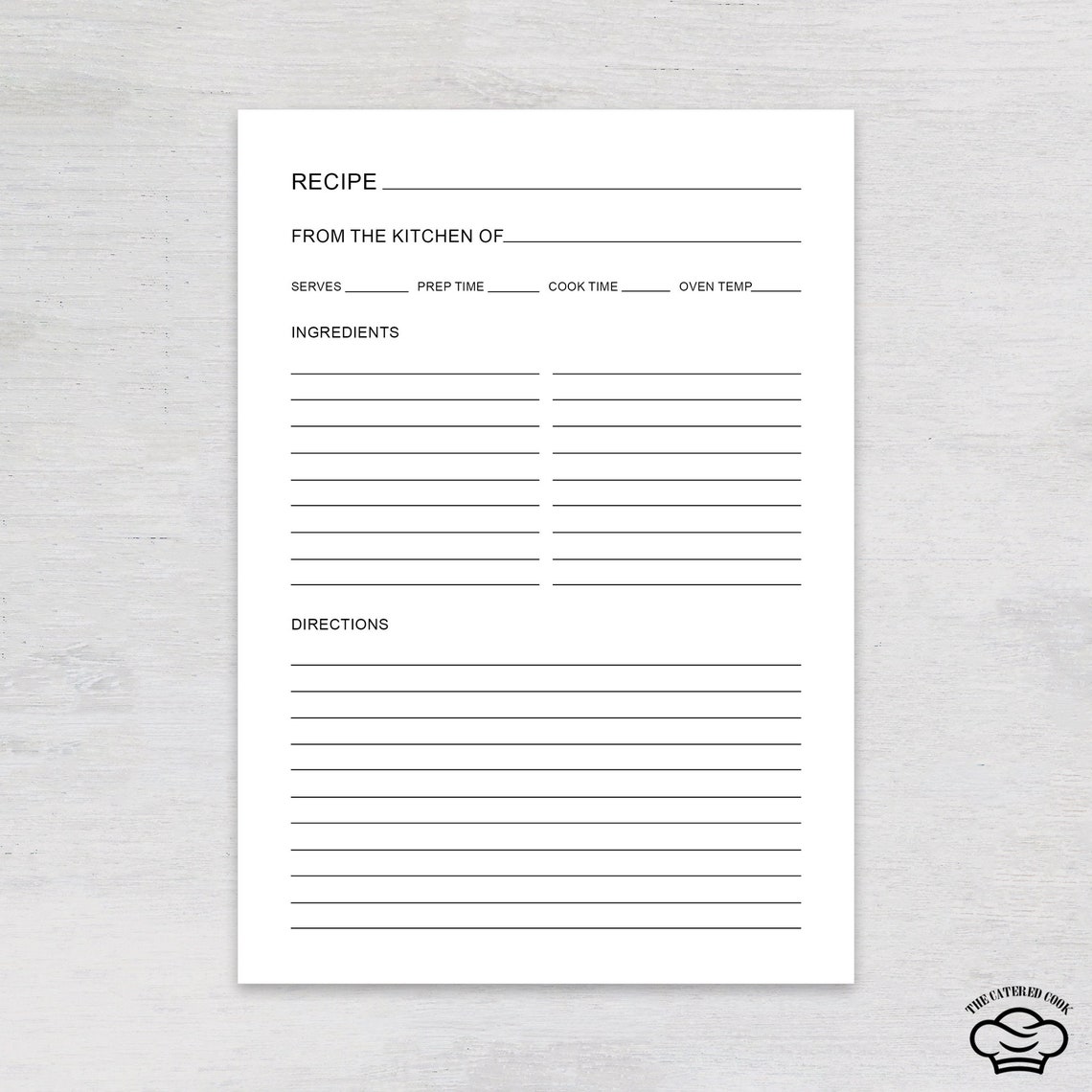 Printable A5 Recipe Page With Minimalist I Design, Fillable A5 Recipe ...