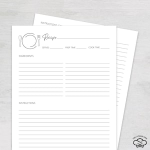 Printable 8.5 X 11 Recipe Page With Plate Design, Fillable Recipe Page ...