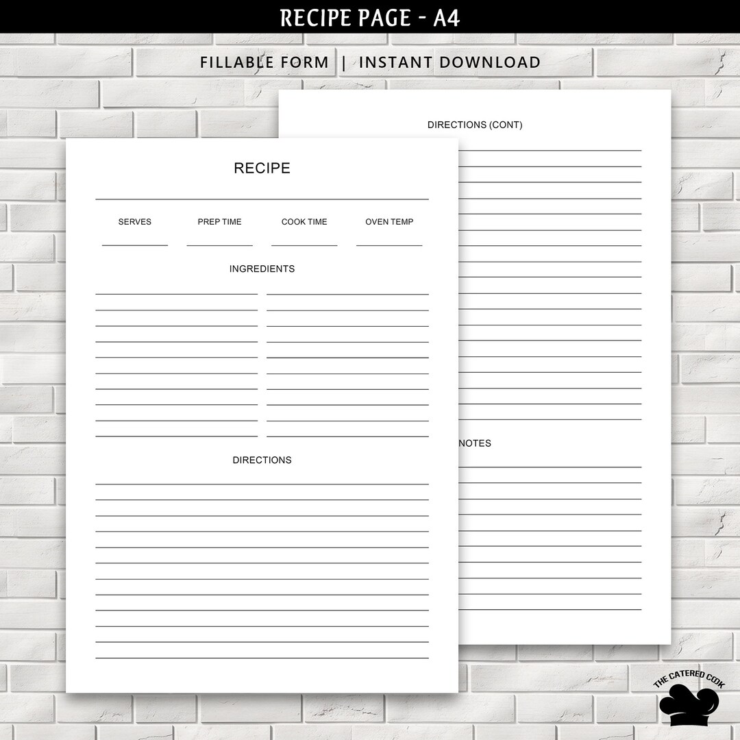 Printable A4 Recipe Page With Minimalist a Design, Fillable A4 Recipe ...