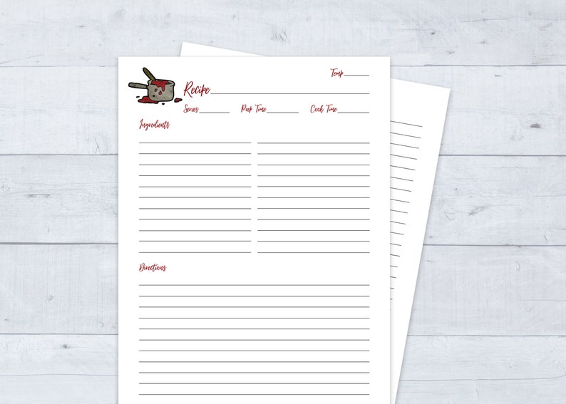 Printable A4 Recipe Page With Cooking Pot Design Gift for - Etsy