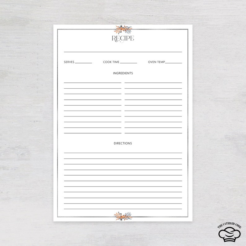 Printable A4 Recipe Page With a Touch of Fall, Fillable A4 Recipe Page ...