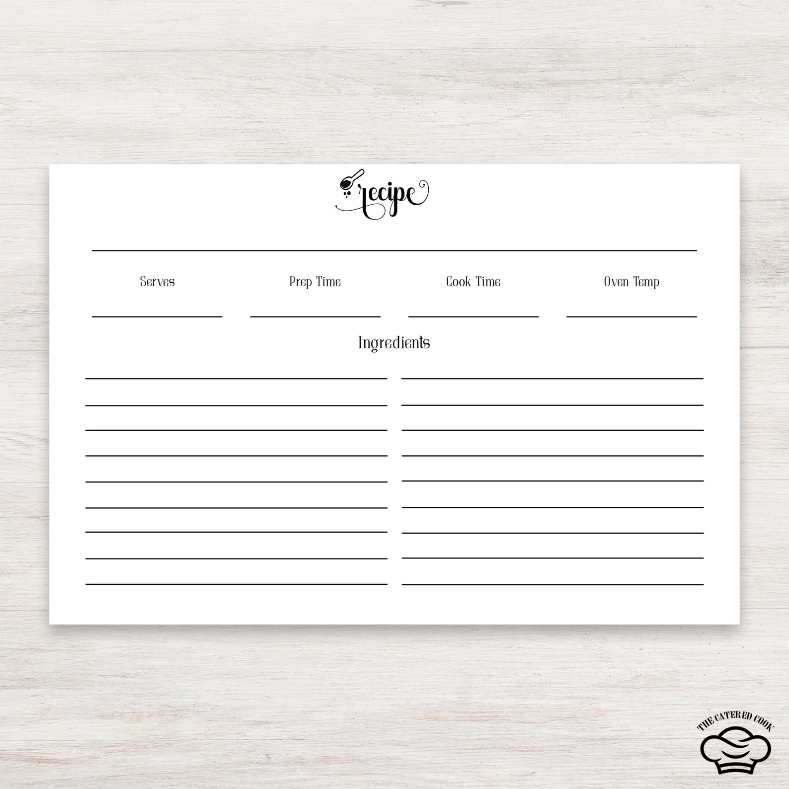 Printable 4 X 6 Recipe Card With Measuring Spoon Design, Fillable ...