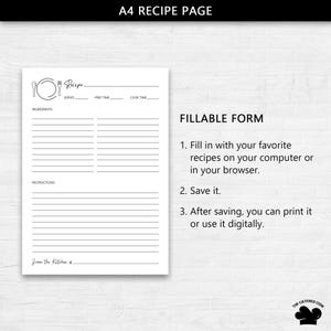 Printable A4 Recipe Page With Plate Design, Fillable Form Recipe Page ...