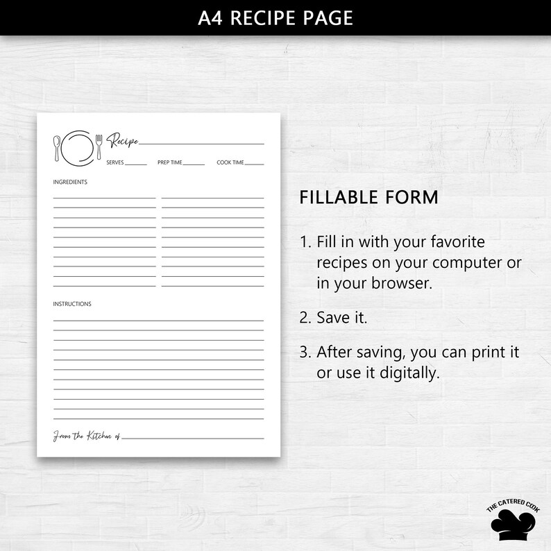 Printable A4 Recipe Page With Plate Design, Fillable Form Recipe Page ...