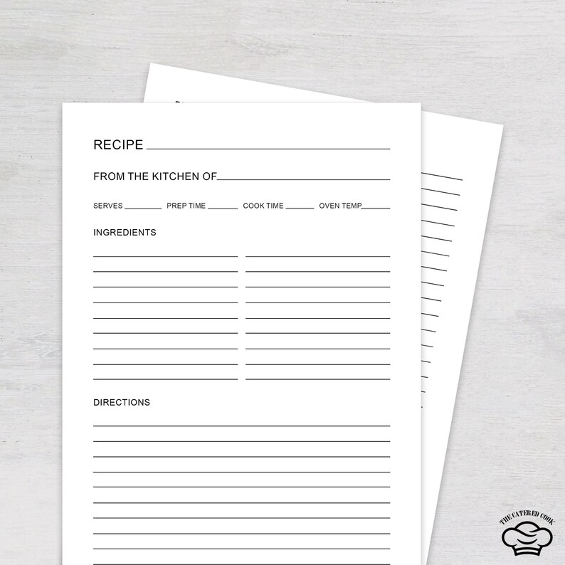 Printable A5 Recipe Page With Minimalist I Design, Fillable A5 Recipe ...
