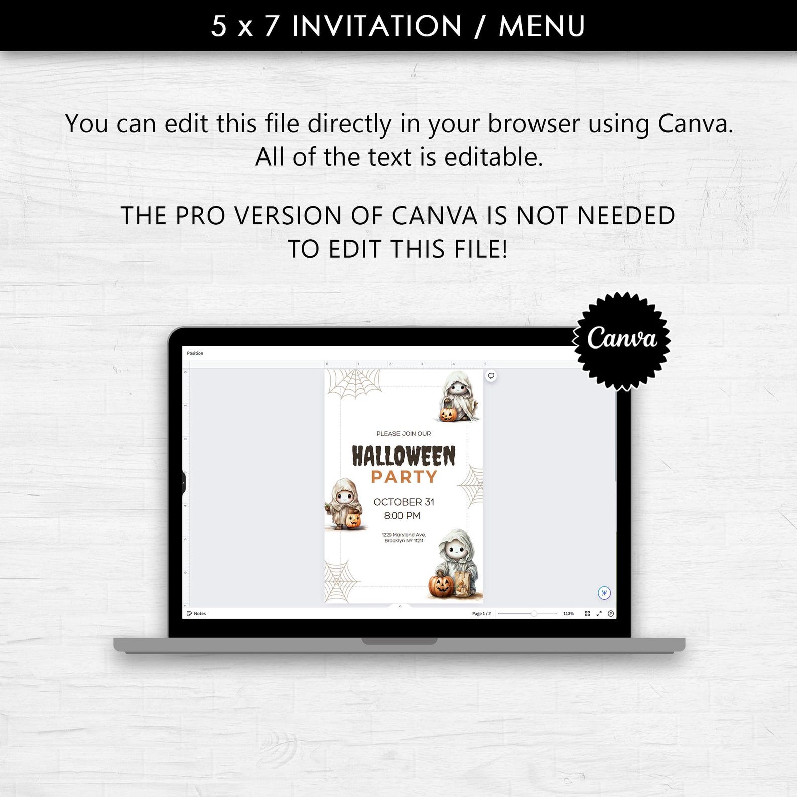 Editable Canva Halloween Ghosts Invitation Menu Template, Printable ...