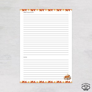 Printable A4 Recipe Page and Card Set With Pumpkin Pie Design, Fillable ...