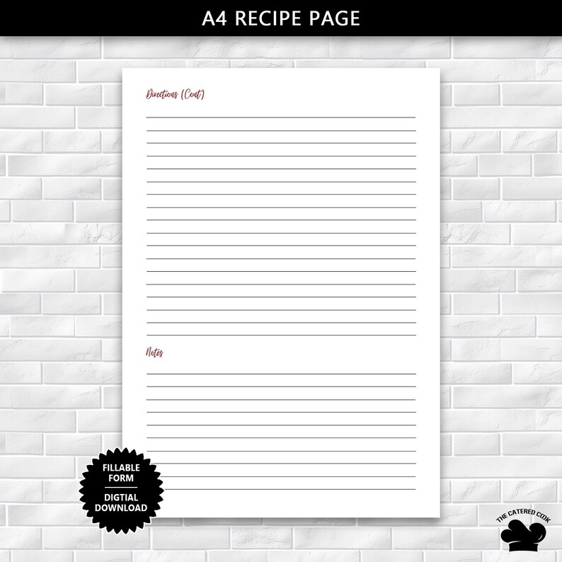Printable A4 Recipe Page With Cooking Pot Design, Fillable Form Recipe ...