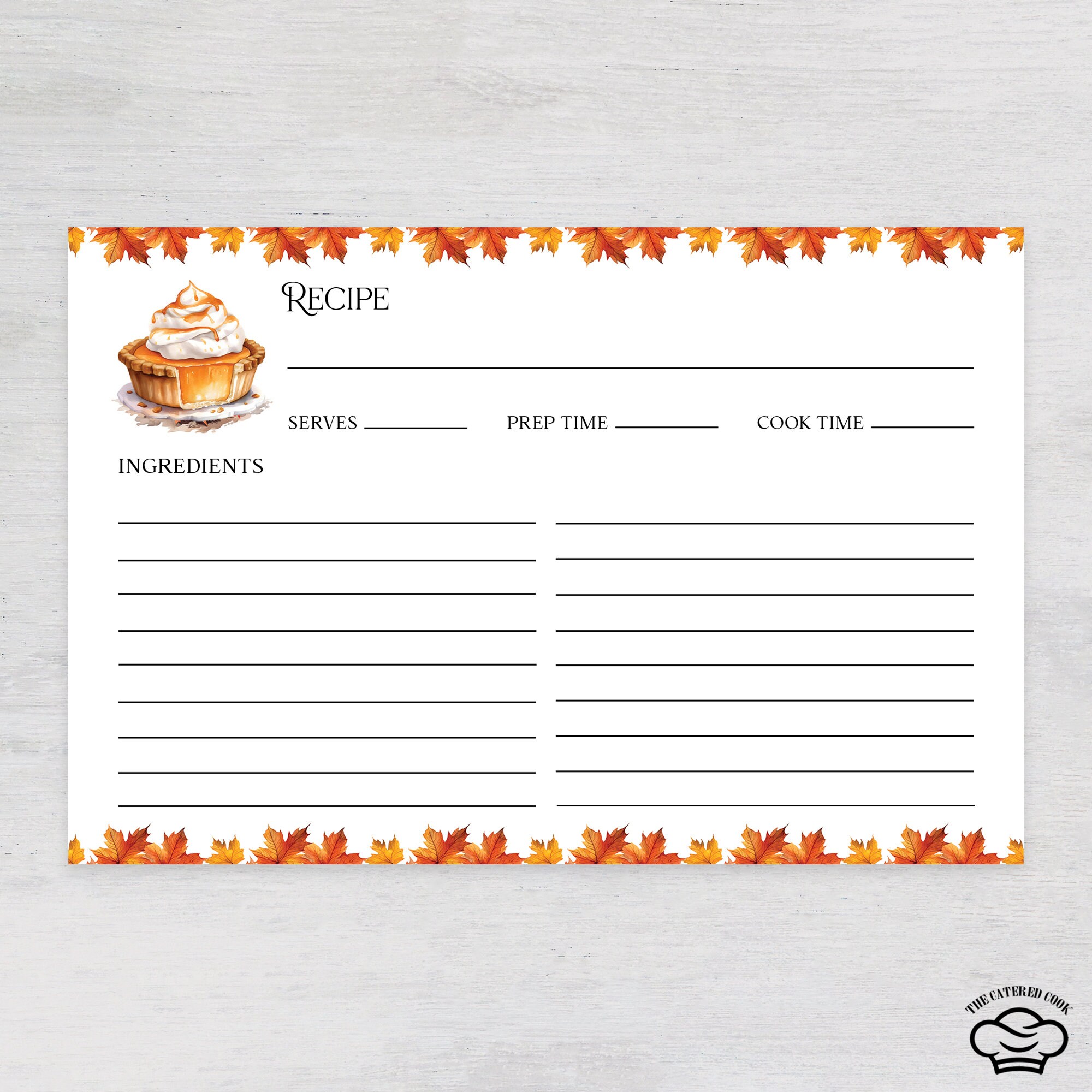 Printable A4 Recipe Page and Card Set With Pumpkin Pie Design, Fillable ...