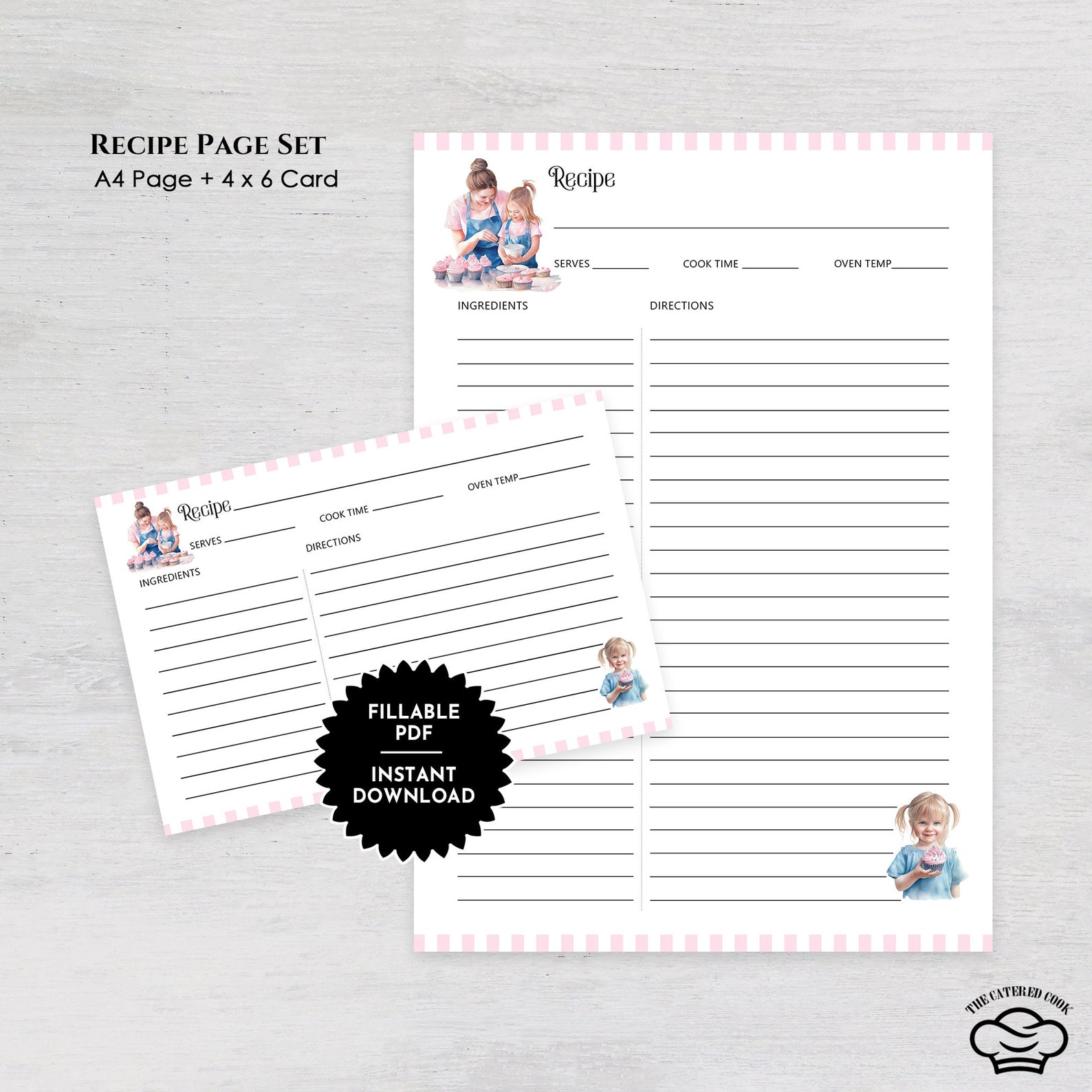 Printable A4 Recipe Page and Card Set With Mother Daughter Baking ...