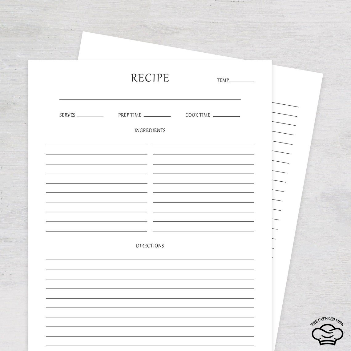 Printable 8.5 X 11 Recipe Page With Minimalist Design Style, Fillable 8 ...