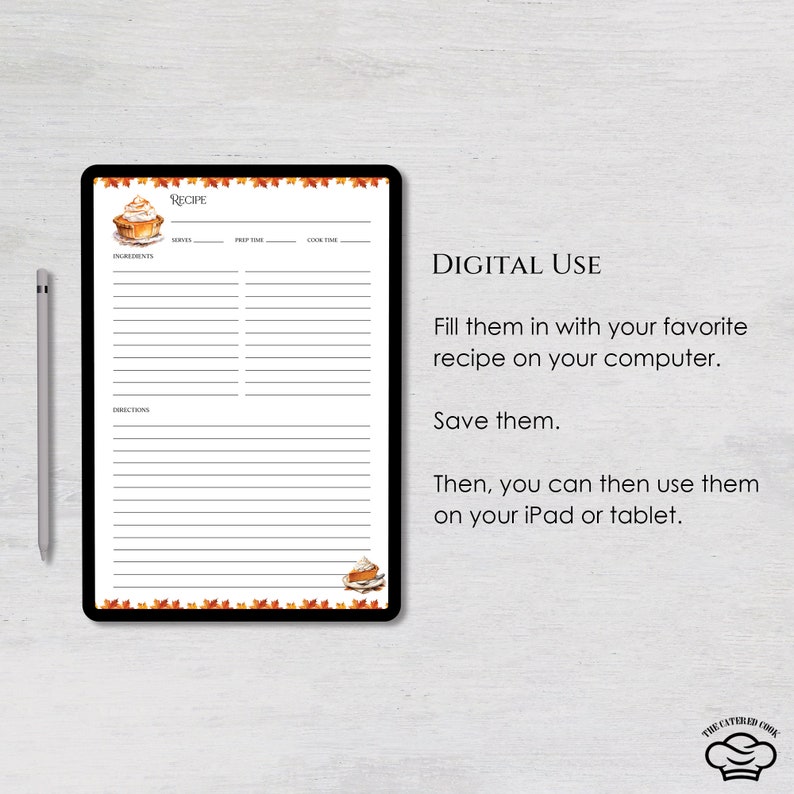 Printable A4 Recipe Page and Card Set With Pumpkin Pie Design, Fillable ...