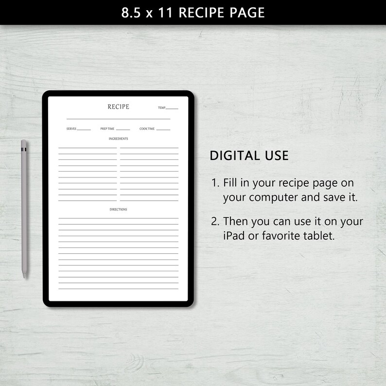 Printable 8.5 X 11 Recipe Page With Minimal Design Style, Fillable ...