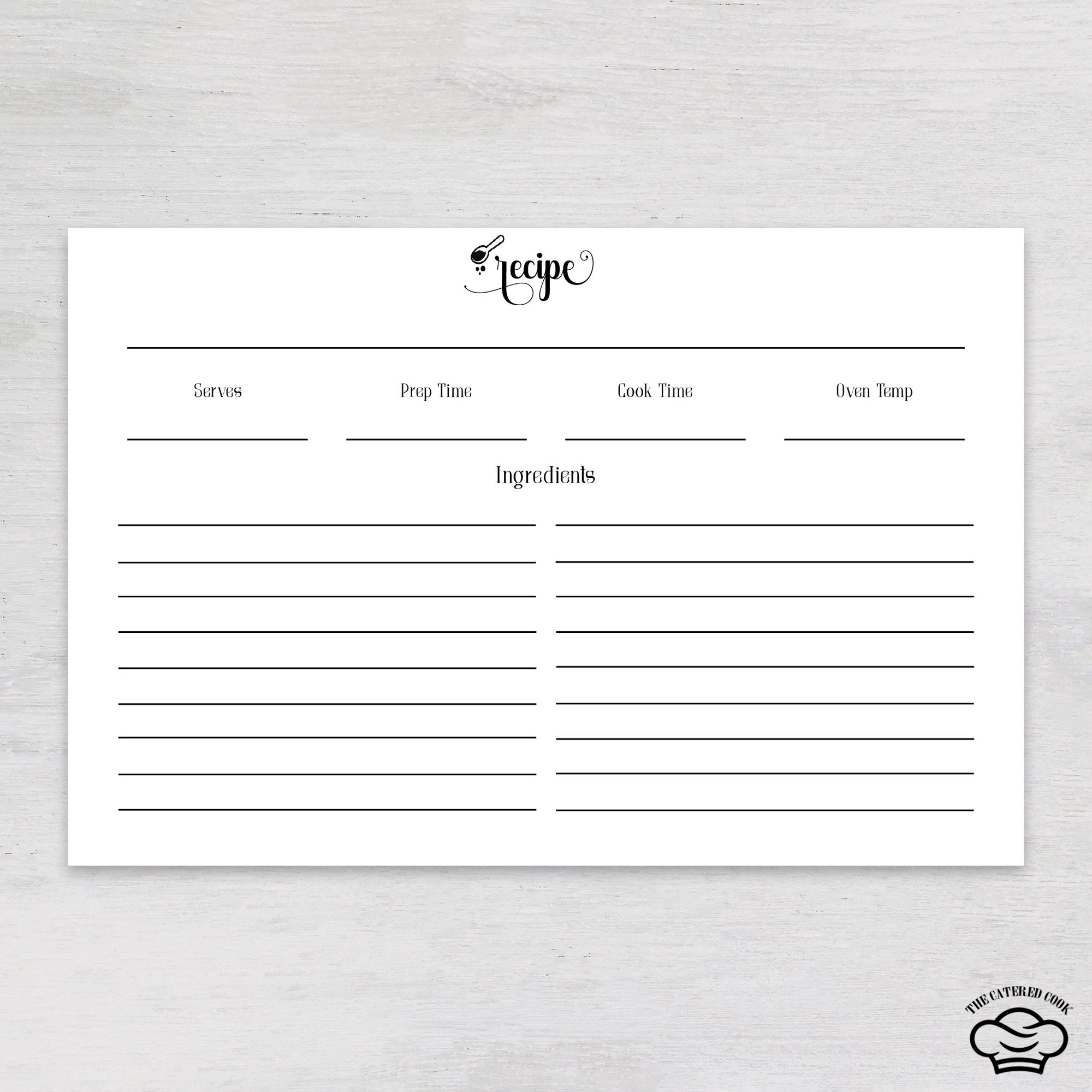 Printable 4 X 6 Recipe Card With Measuring Spoon Design, Fillable ...