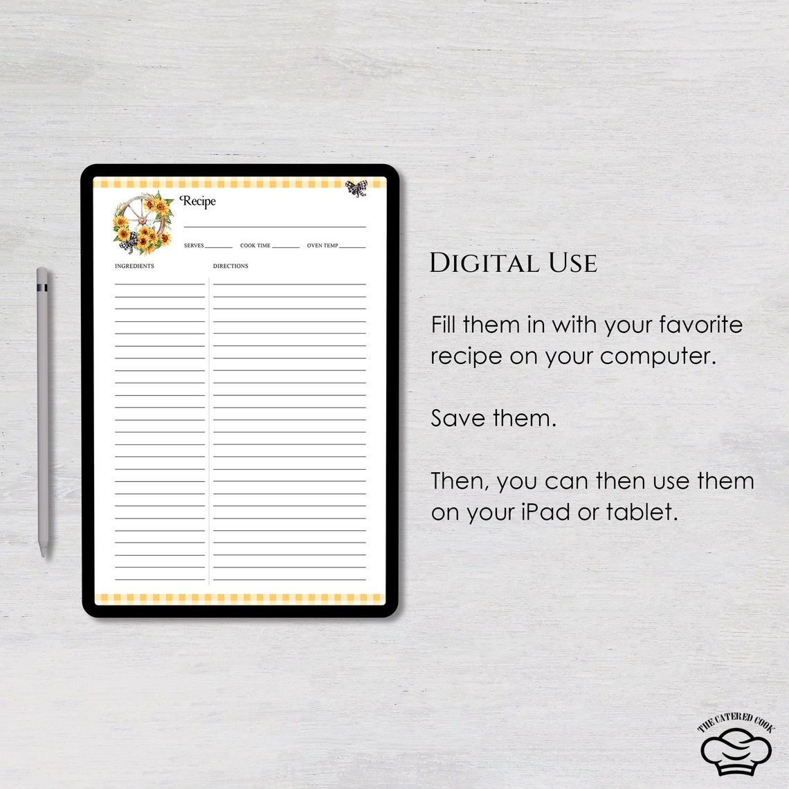 Printable A5 Recipe Page and Card Set With Farmhouse Sunflowers ...