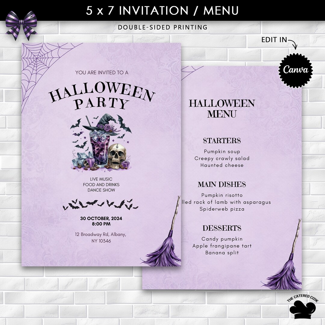 Editable Canva Halloween Witchy Invitation Menu Template, Printable ...