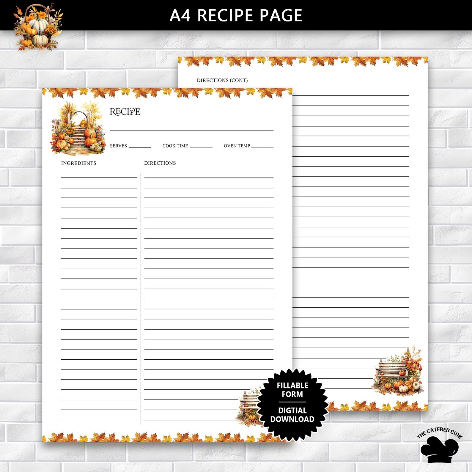 Printable A4 Recipe Page With a Fall Pumpkin Design, Fillable A4 Recipe ...