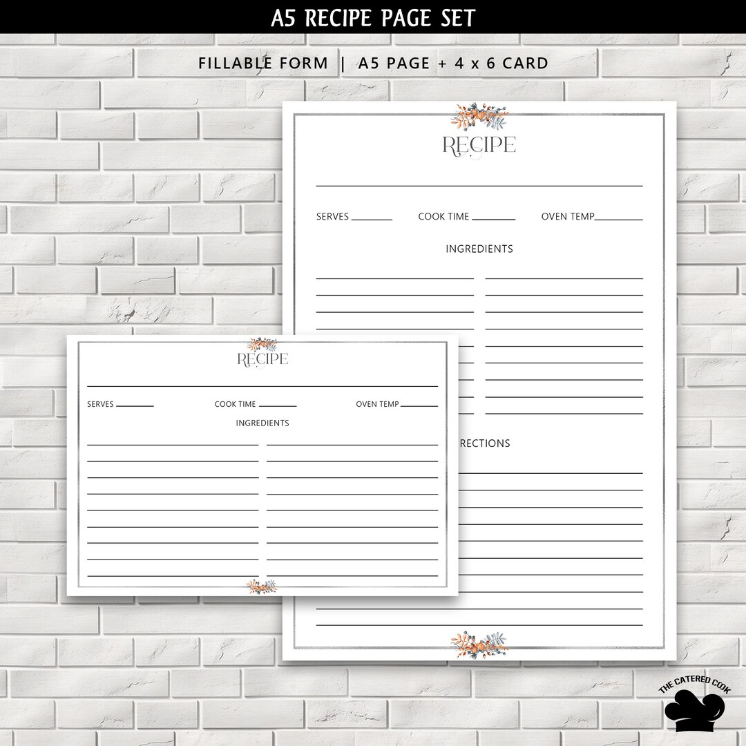 Printable A5 Recipe Page and Card Set With Touch of Fall Design ...