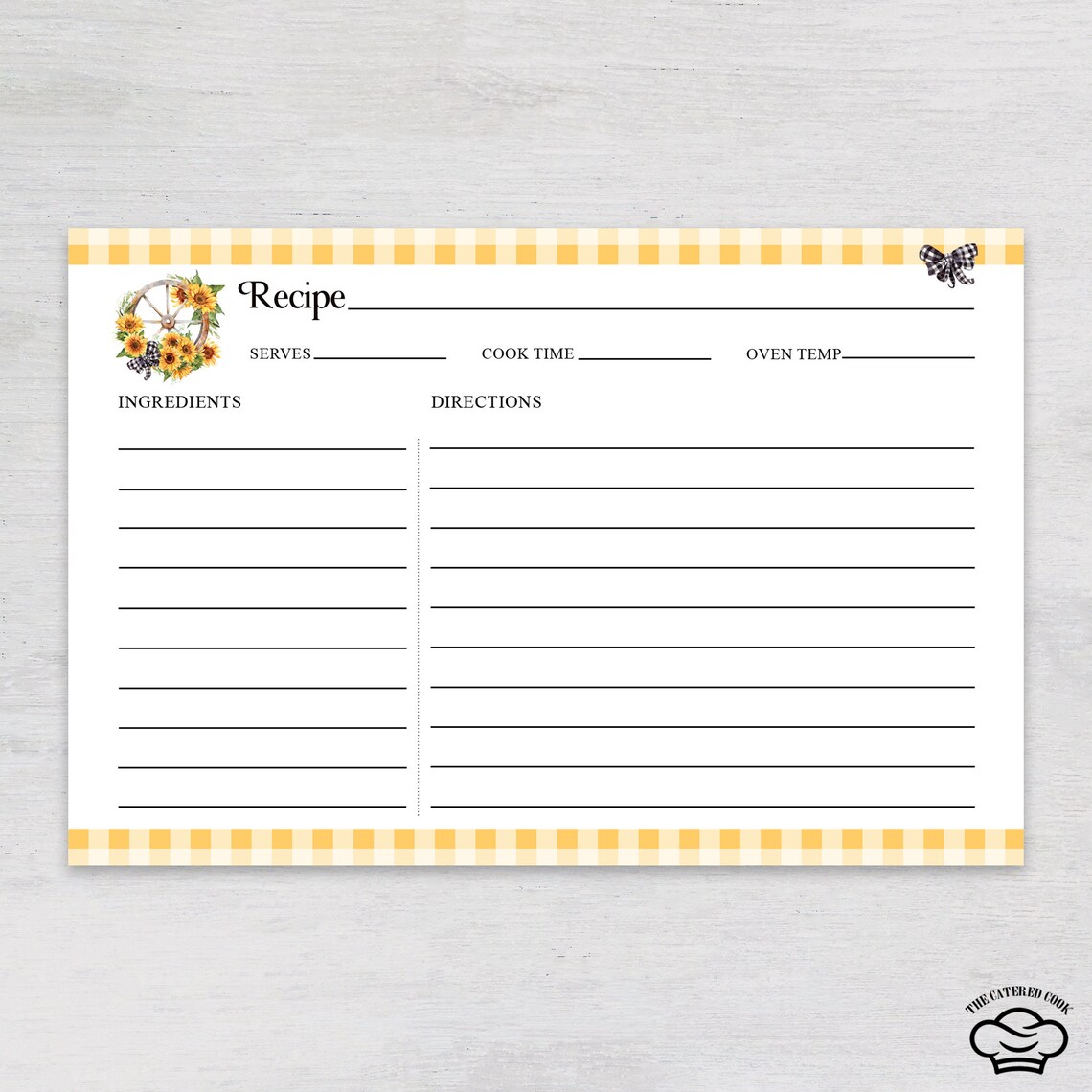 Printable A5 Recipe Page and Card Set With Farmhouse Sunflowers ...