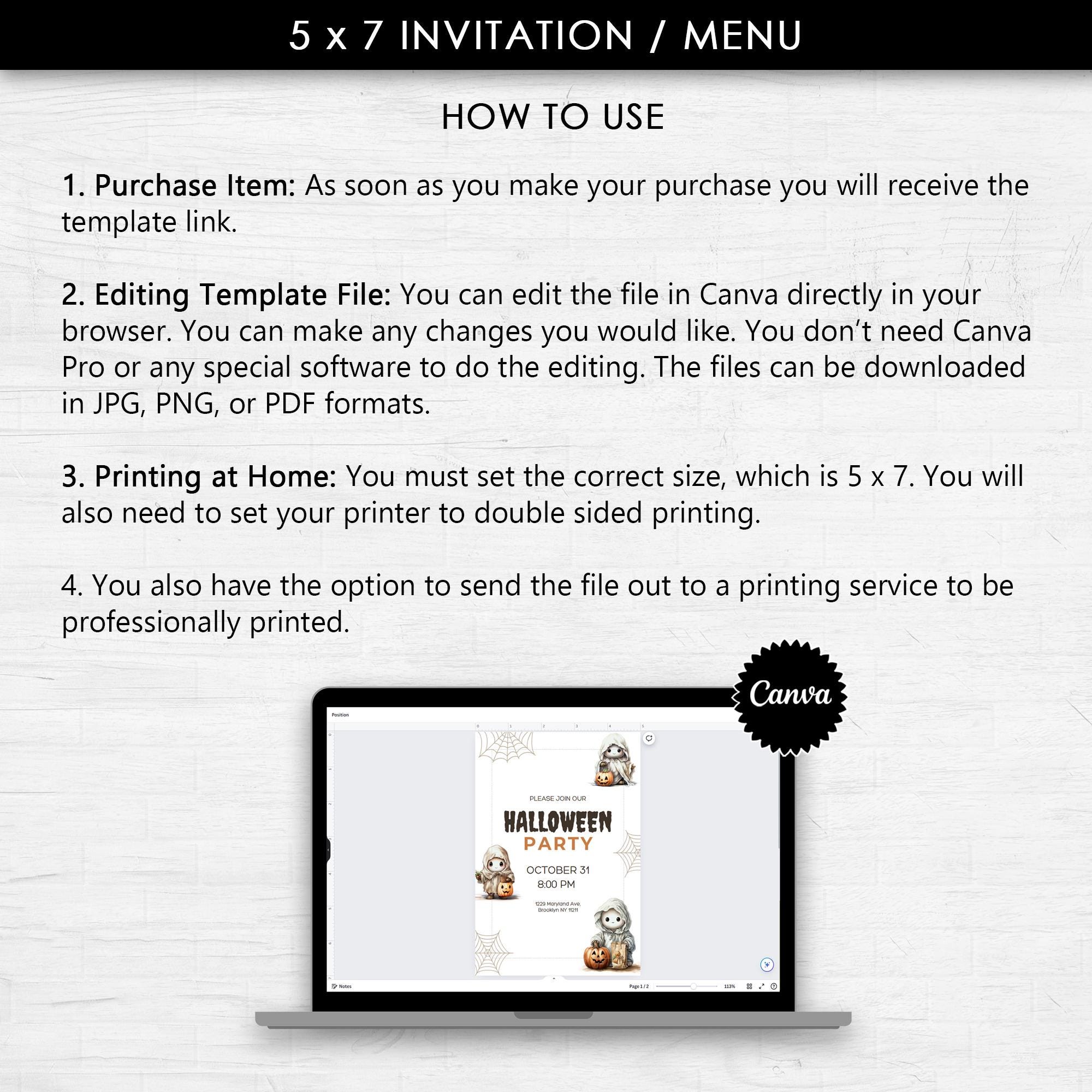 Editable Canva Halloween Ghosts Invitation Menu Template, Printable ...