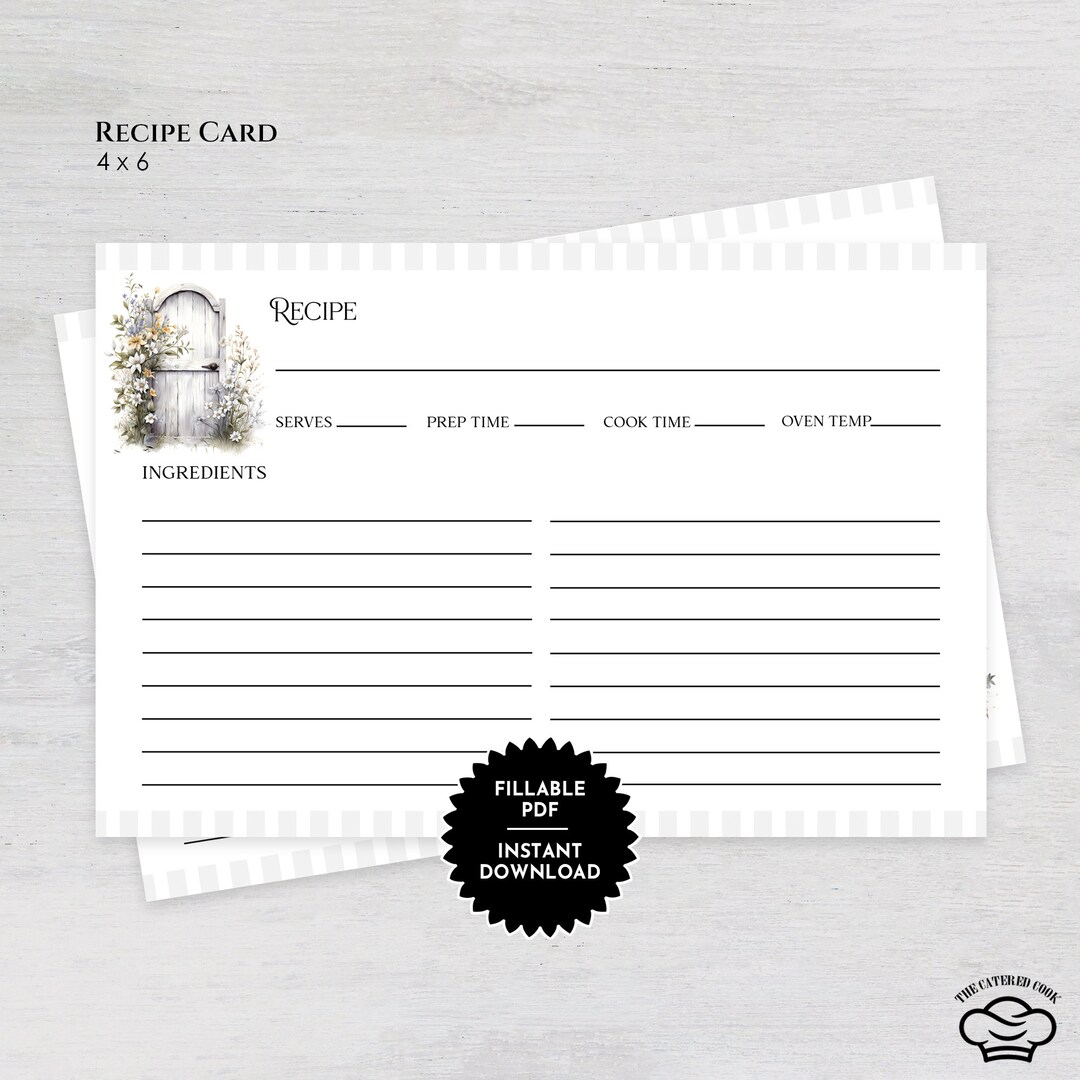 Printable 4 X 6 Recipe Card With a Silver Floral Spring Theme, Fillable ...