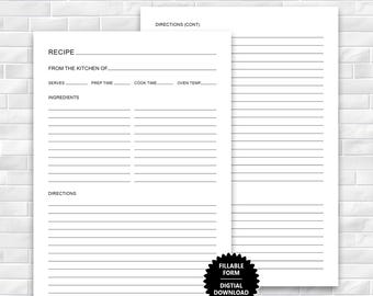 Printable A4 Recipe Page With Plate Design, Fillable Form Recipe Page ...