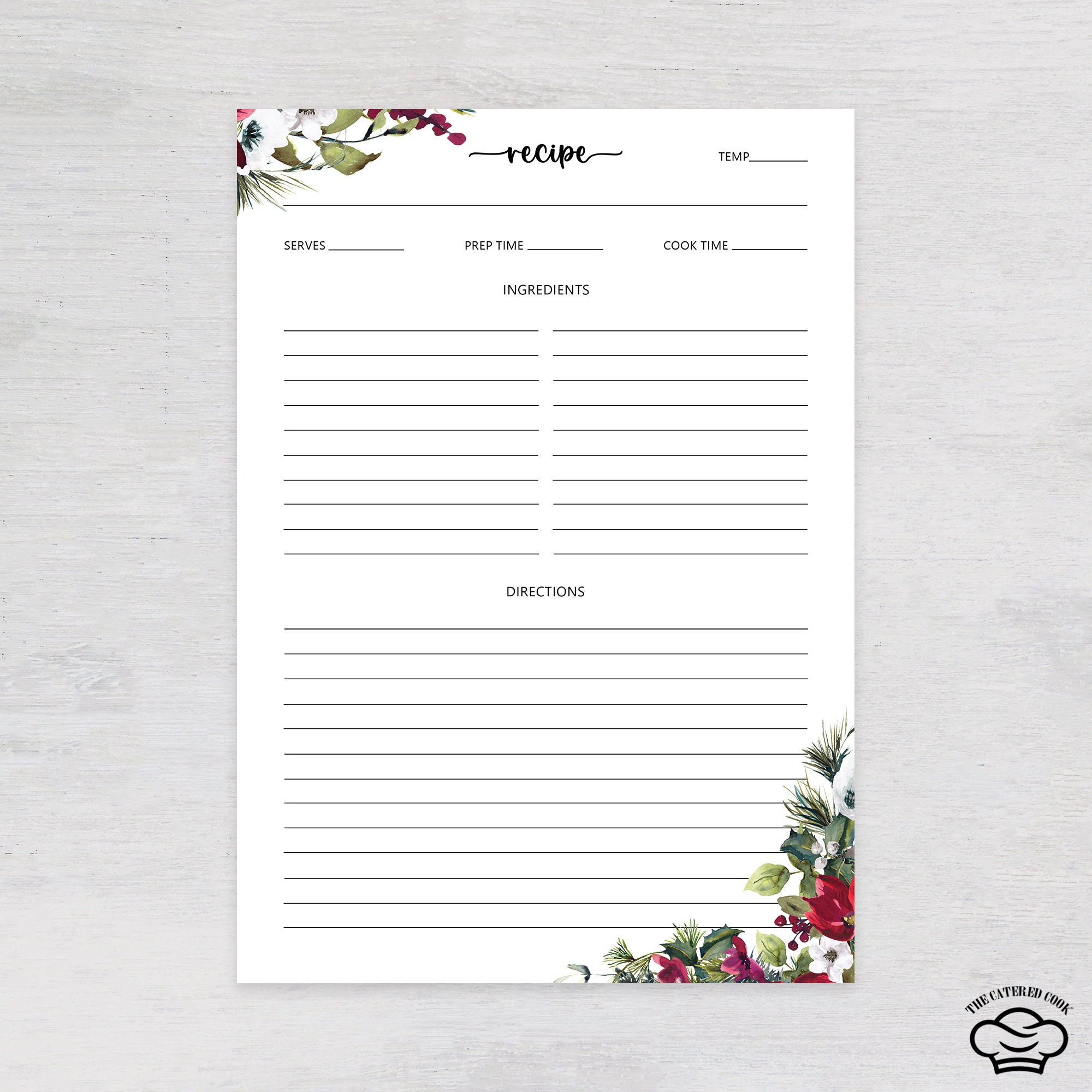Printable A4 Recipe Page and Card Set With Red Flower Corners - Etsy