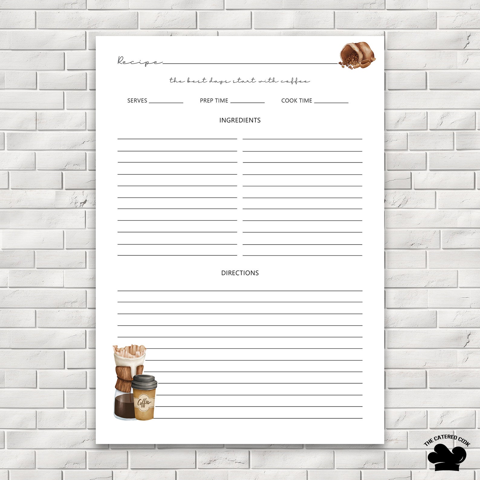 Printable A4 Recipe Page With Coffee Design, Fillable A4 Recipe Page ...