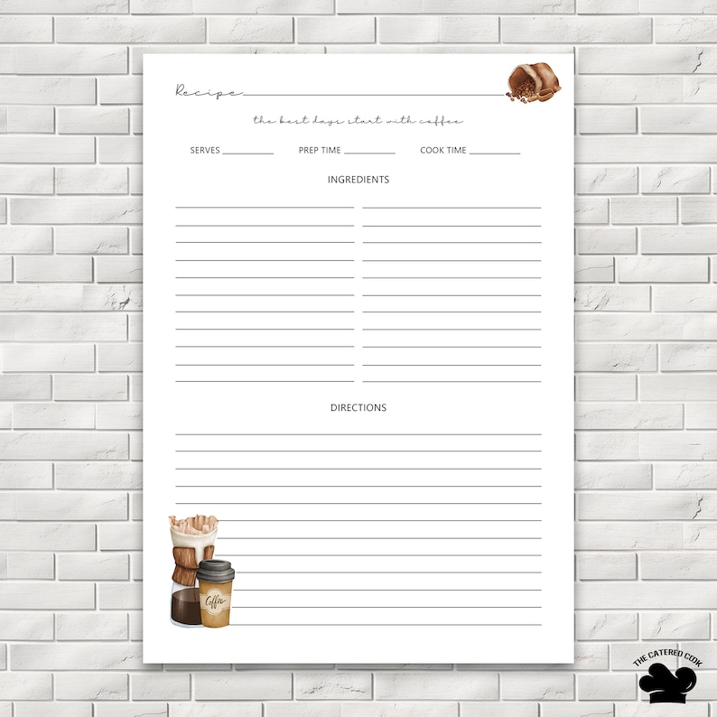 Printable A4 Recipe Page and Card Set With a Coffee Design, Fillable A4 ...