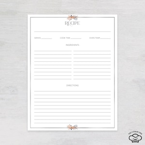 Printable A4 Recipe Page and Card Set With Touch of Fall Design ...