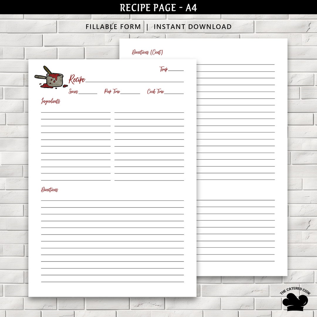 Printable A4 Recipe Page With Cooking Pot Design, Fillable A4 Recipe ...