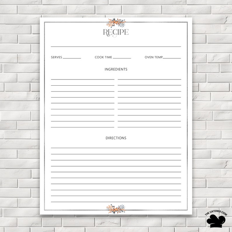 Printable A4 Recipe Page and Card Set With Touch of Fall Design ...