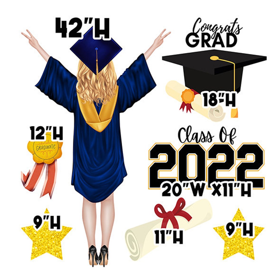 Blue Gold Graduation Cap and Gown Light Hair Light Skin Yard Cards - UV ...