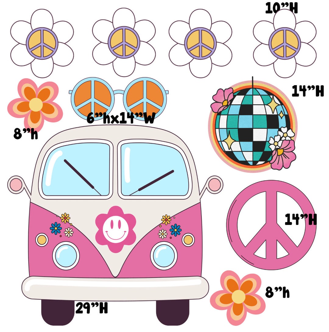 Peace Sign Hippy | Van | Flowers Yard Cards - Party Decor UV High ...
