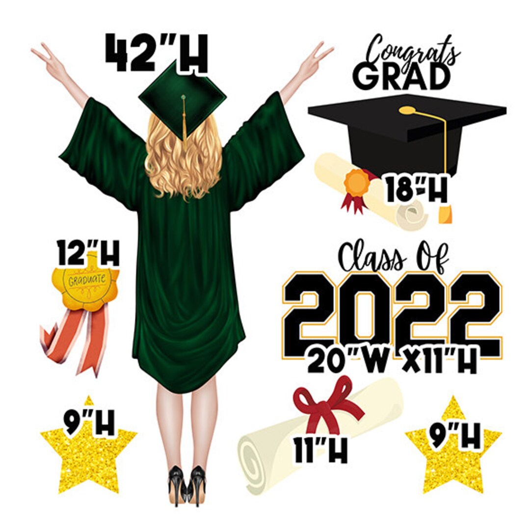 Green Graduation Cap and Gown Light Hair Light Skin Yard Cards - UV ...