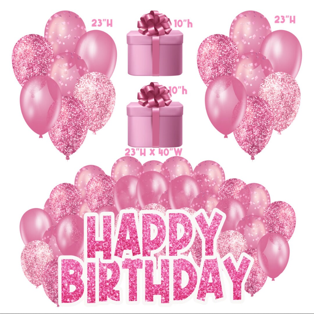 Pink Happy Birthday Ez Set Balloons Yard Cards- UV High Resolution ...