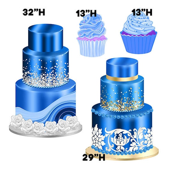 Large Blue Gold Glitter Birthday Cakes UV High Resolution | Etsy