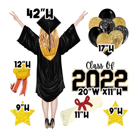 Black Gold Graduation Cap and Gown Light Hair Light Skin Girl | Etsy