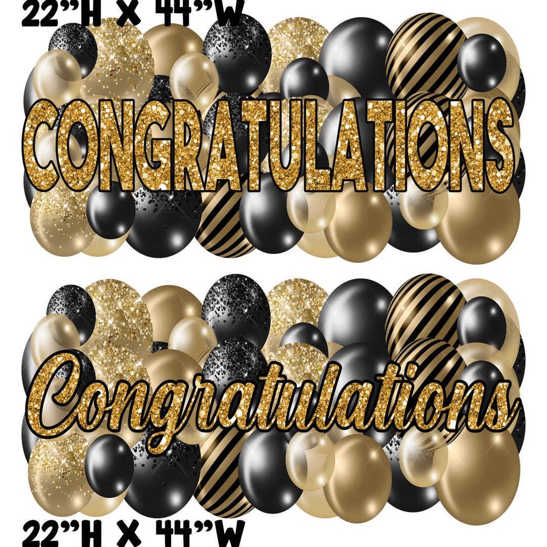 Black and Gold Congratulations Balloon Bouquets EZ Set Yard Cards - UV ...