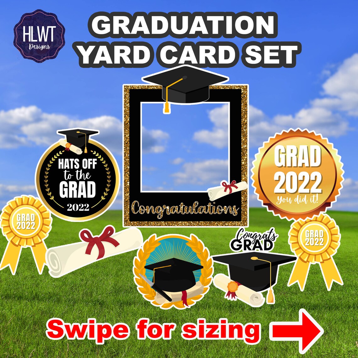 Graduation Selfie Photo Booth Frame | Black and Gold | 2022 Yard Card ...