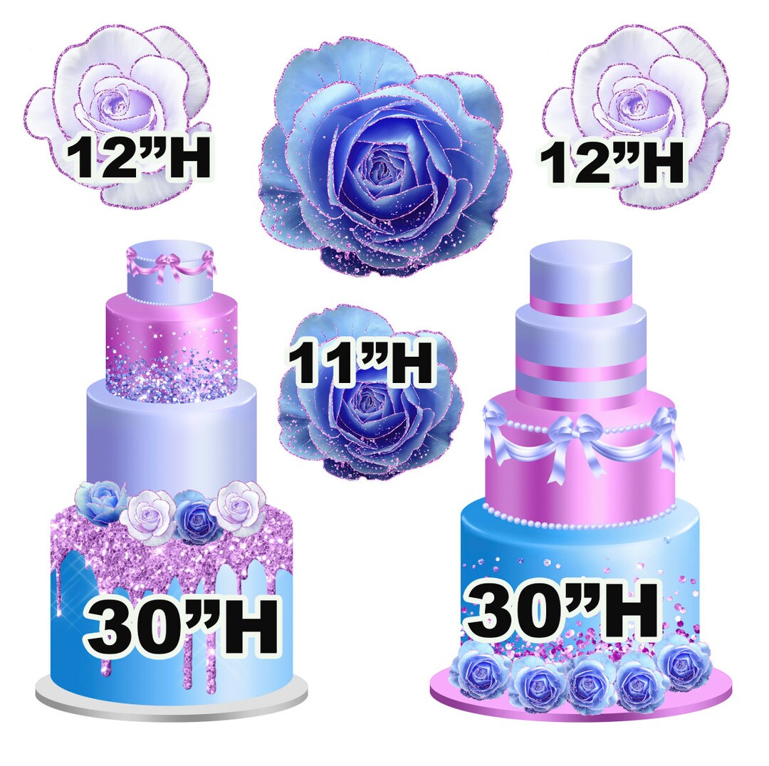Large Pink Purple Girly Birthday Cakes Yard Cards - UV High Resolution ...