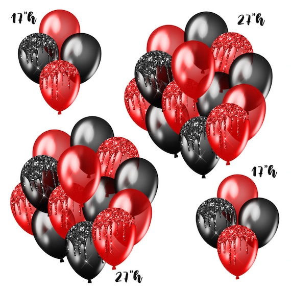 Red Black Balloon Cluster Set Bouquets Fillers Yard Cards - Etsy