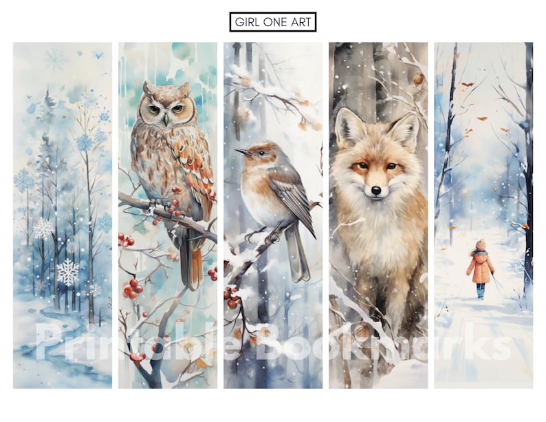 Winter Forest Printable Bookmark Bundle PNG & JPG Print and Cut ...