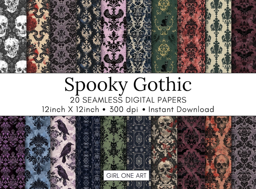 Spooky Gothic Seamless Paper: Vintage Halloween Patterns (digital ...