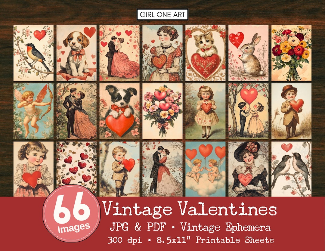 Vintage Valentine Ephemera Printable: Junk Journal & Scrapbook Collage ...