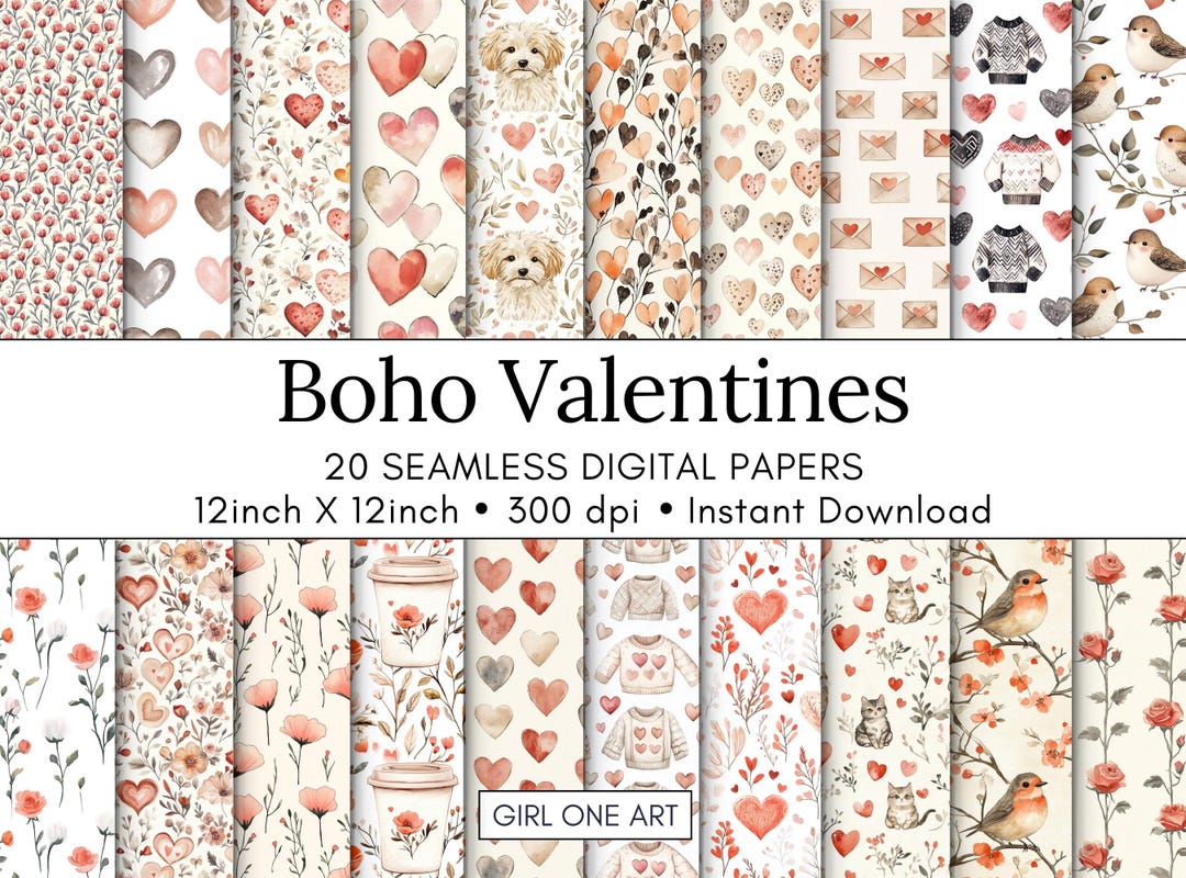 Boho Valentines Seamless Paper: Neutral Hearts & Love Shabby Chic ...
